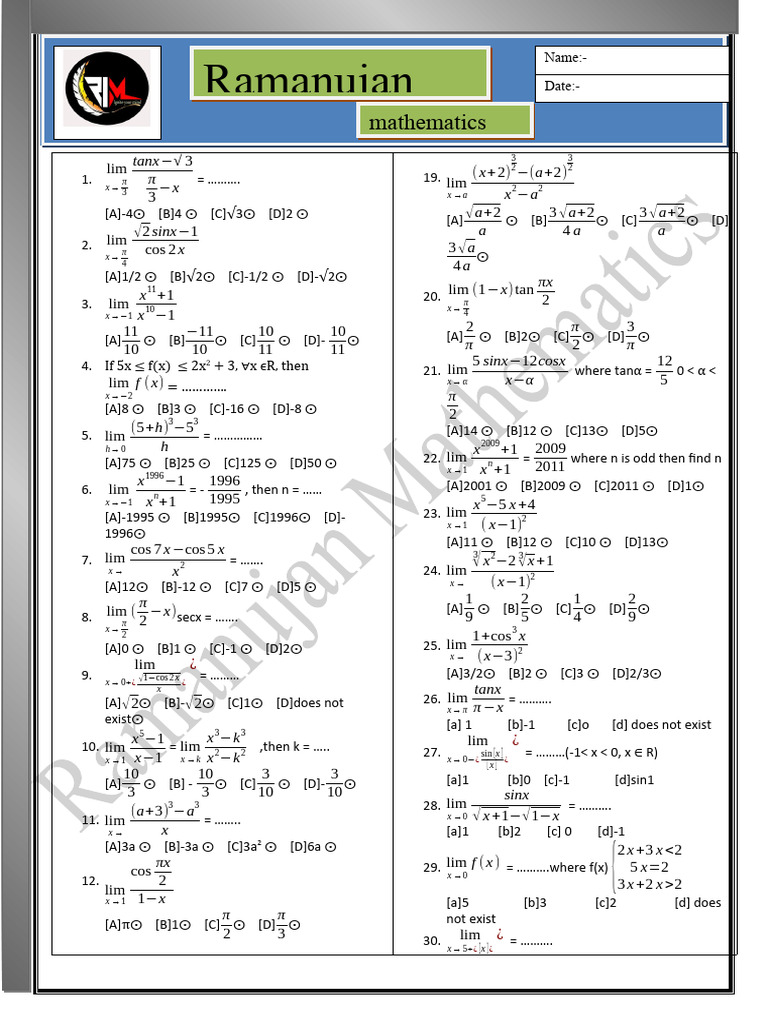 Limit Mcqs | PDF | Mathematics | Character Encoding