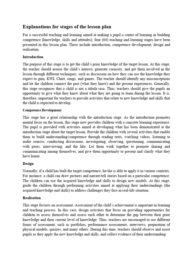 Lesson Plan - Pre-Primary, STD I & Ii | PDF