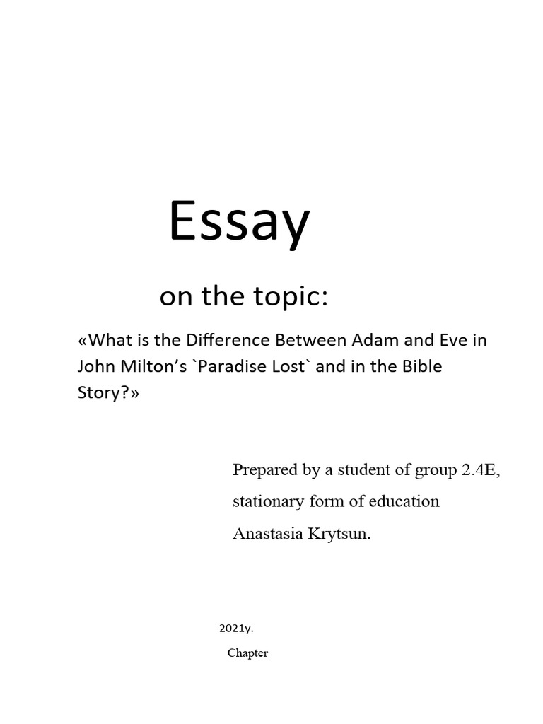 Essay | PDF | Adam And Eve | Paradise Lost Essay | PDF | Adam And Eve | Paradise Lost