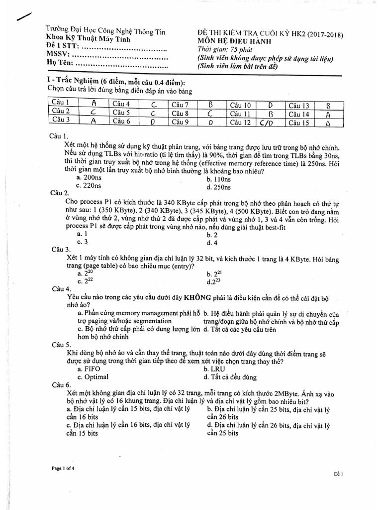 HK2 2017-2018 CK DapAn | PDF