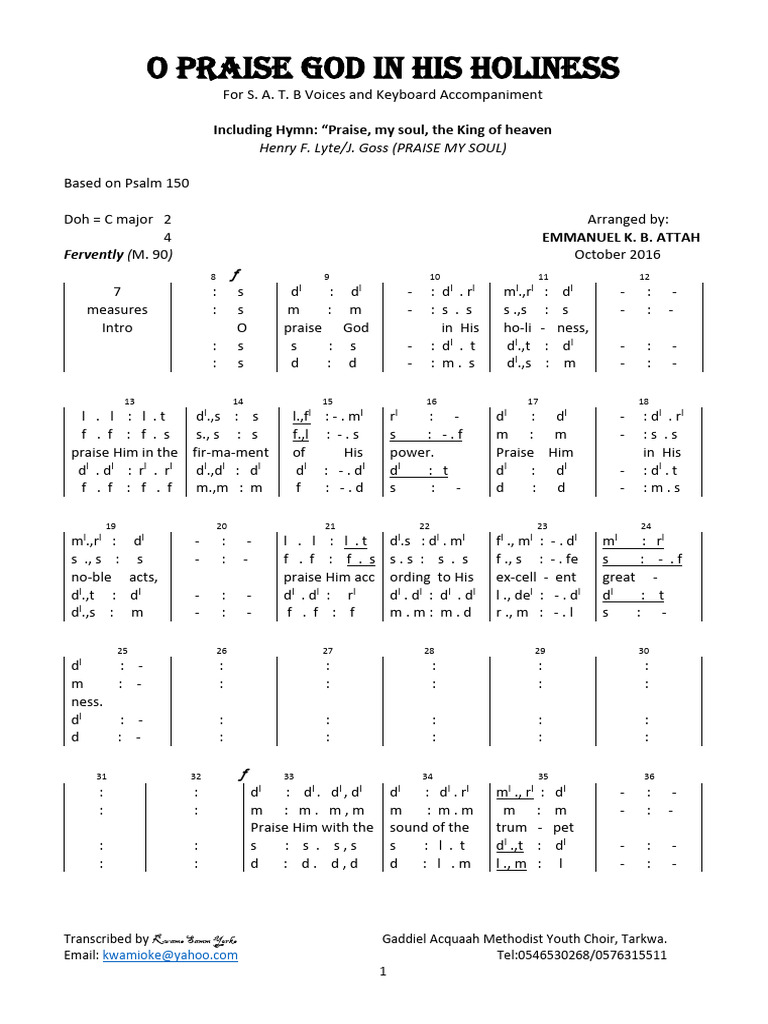 O Praise God in His Holiness-1 | PDF