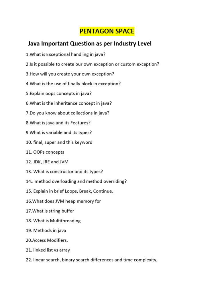 Java Important Question As Per Industry Level | Download Free PDF | Inheritance (Object Oriented ...