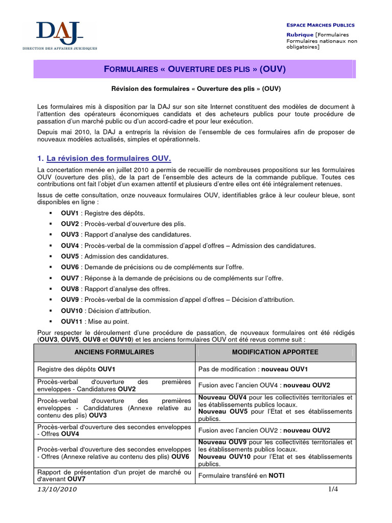 Fiche Explicative Nouveaux Formulaires OUV | PDF