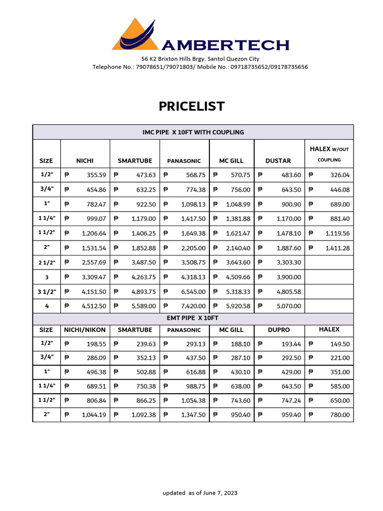 Ambertech Price List As of June 2023 | PDF | Building Materials ...