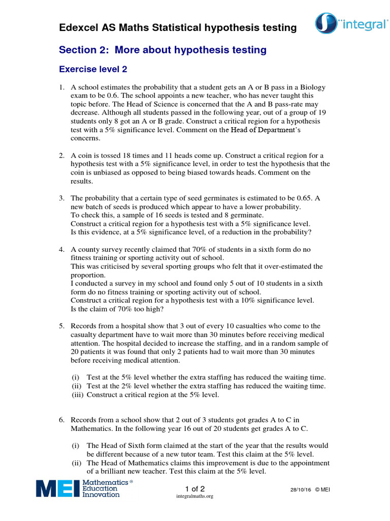 As Statistics - Hypothesis Testing 2 - More About Hypothesis Testing ...