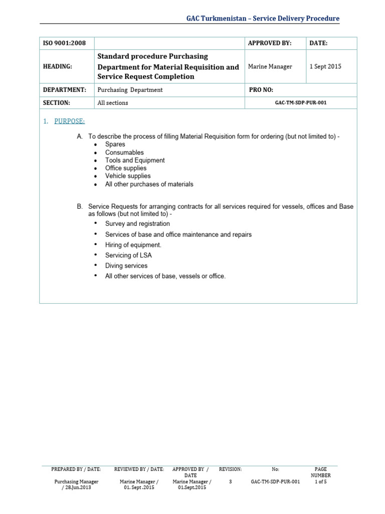 GAC-TM-SDP-PUR-001 - Material Service Requisition | PDF