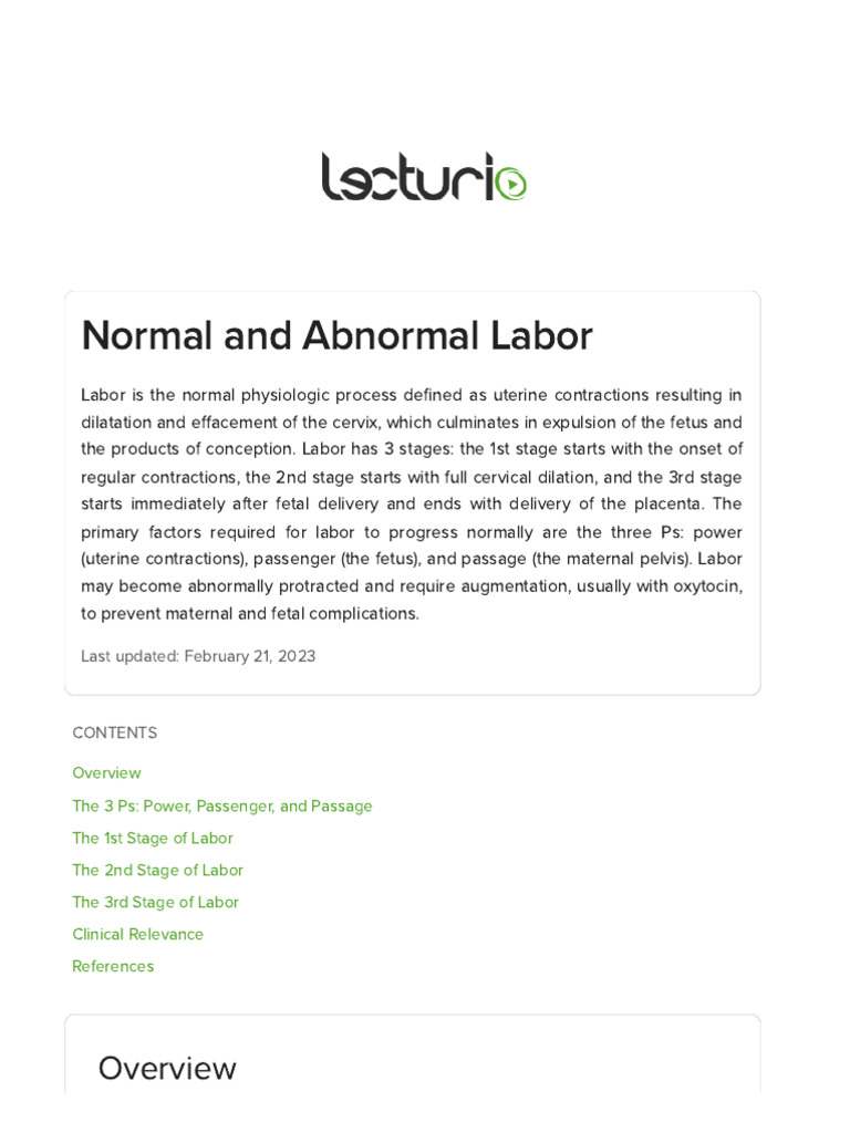 Normal and Abnormal Labor - Lecturio | PDF Normal and Abnormal Labor - Lecturio | PDF