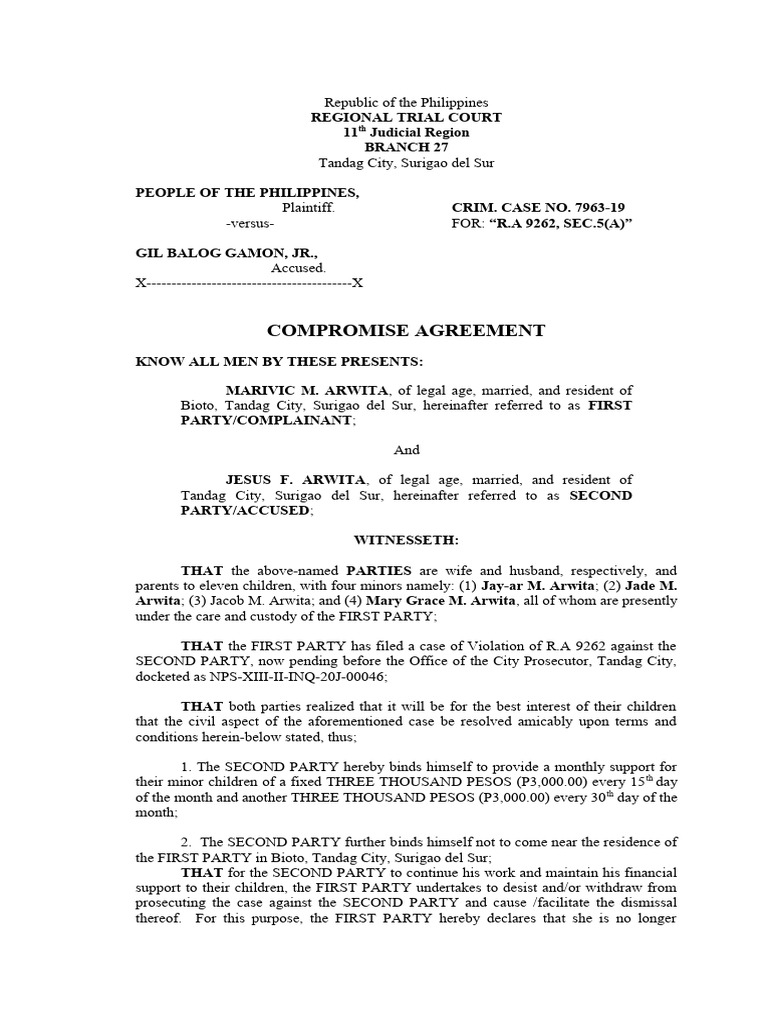Compromise Agreement-Marivic Arwita | PDF | Legal Procedure | Common Law Compromise Agreement-Marivic Arwita | PDF | Legal Procedure | Common Law