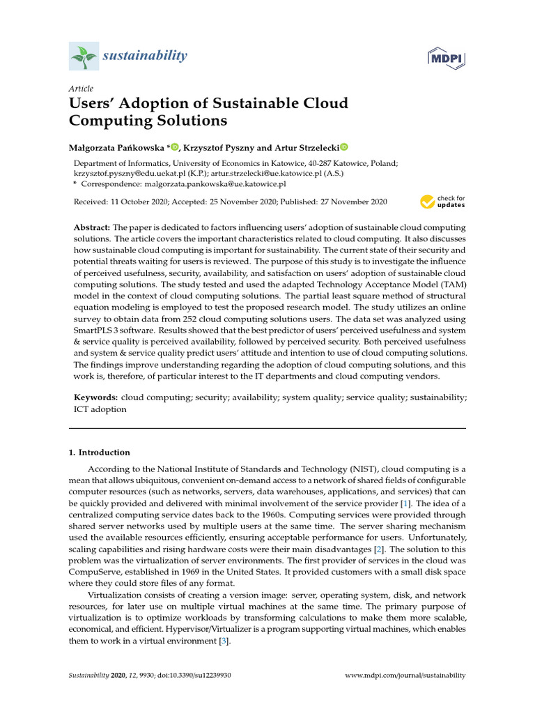 Sustainability | PDF | Structural Equation Modeling | Cloud Computing