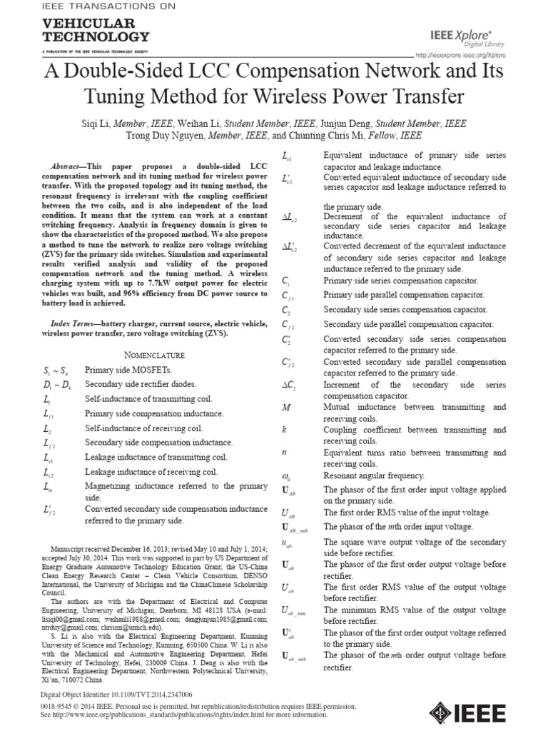 A Double-Sided LCC Compensation Network and Its Tuning Method For ...