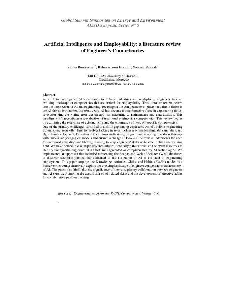 Artificial Intelligence and Employability A Literature Review of Engineers Competencies ...