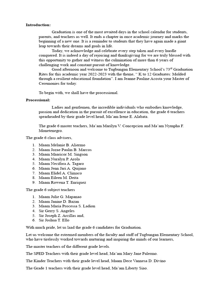 Graduation Emcee Script | PDF