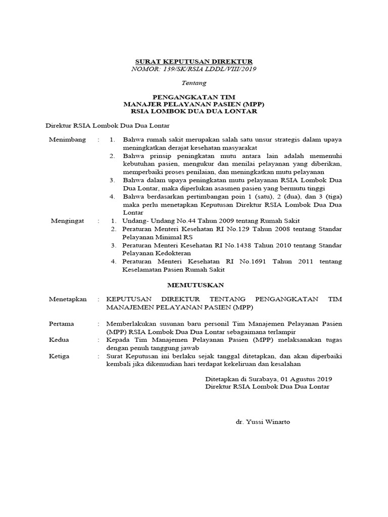 SK 139 Pengangkatan MPP | PDF