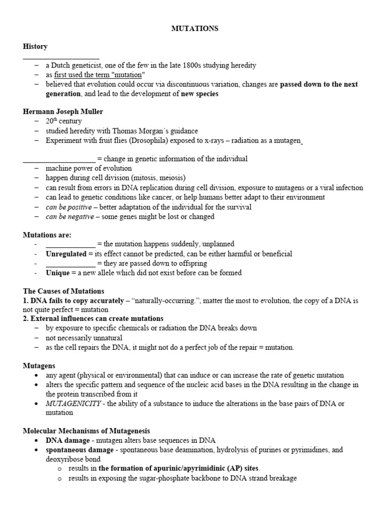 5. Genetic mutations - notes - FILL IN | PDF | Ploidy | Dna