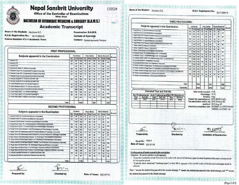Bachleor Transcript front and back | PDF