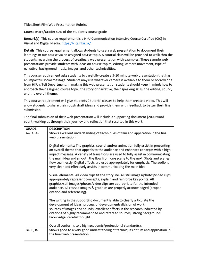 CIC Short Film Web Presentation | PDF | Graphics | Video