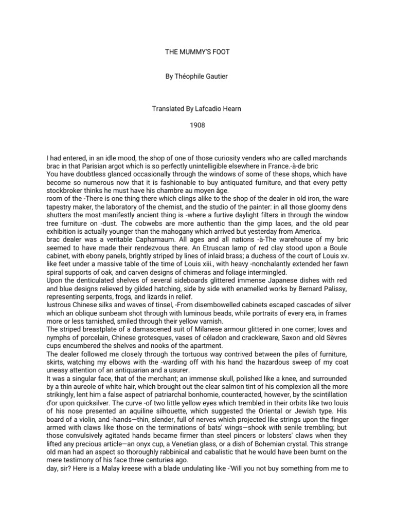 The Mummys Foot by Théophile Gautier GRP 3 | PDF