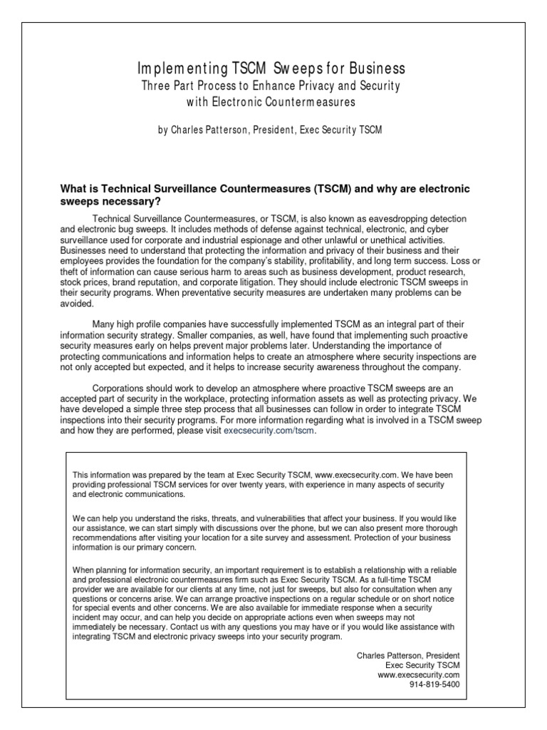 Implementing TSCM for Corporations | PDF | Information Security | Computer Security