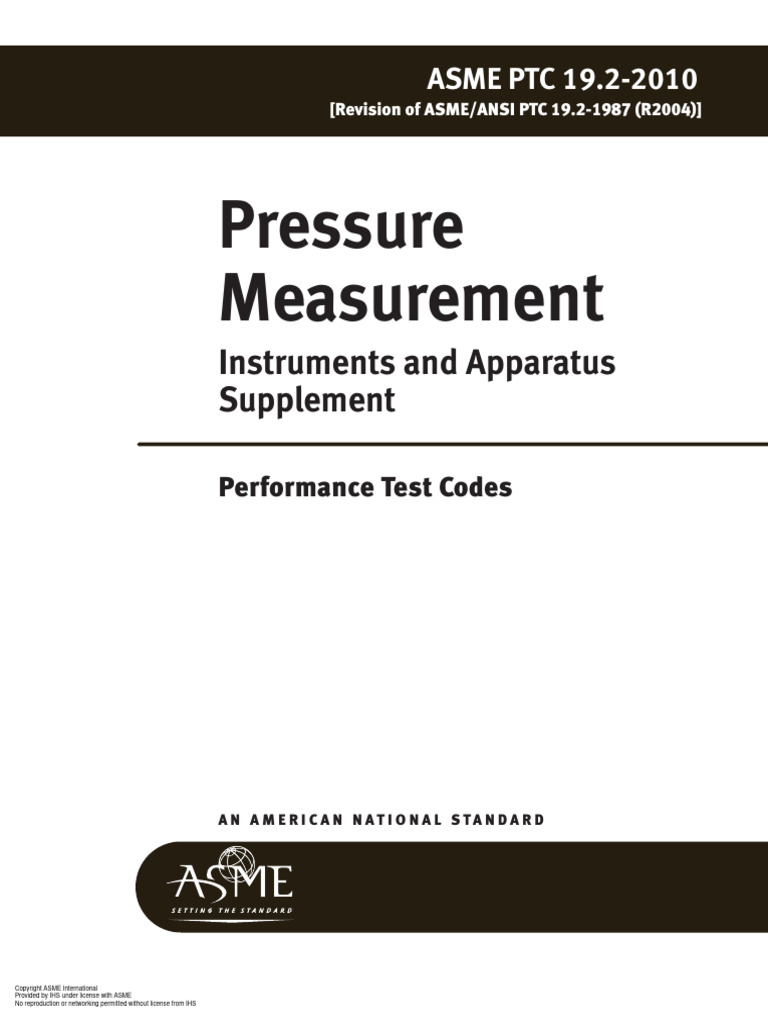 Asme PTC 192 2010 Pressure Measurement Instruments and Appar | PDF ...