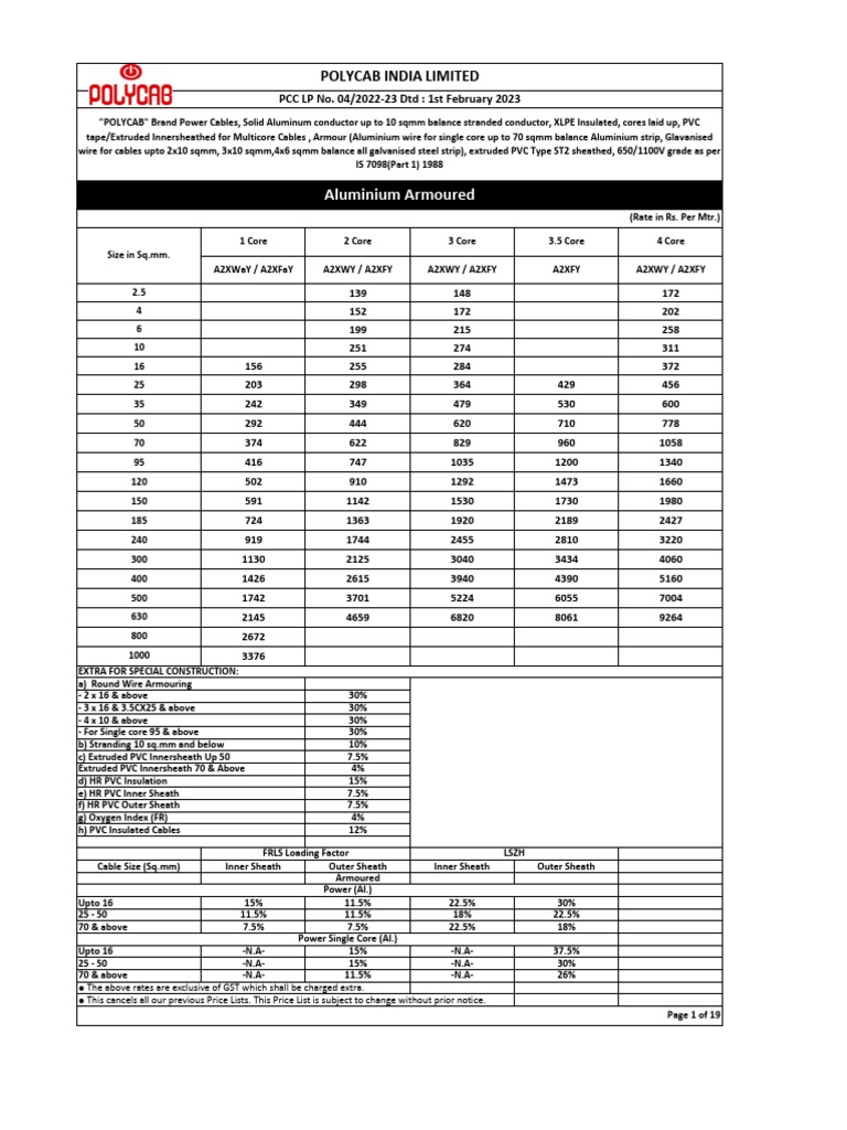 Polycab Price list | PDF | Wire | Electrical Conductor