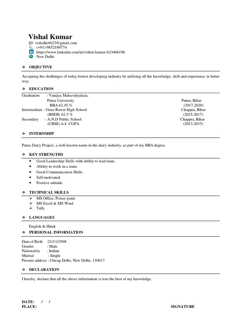 Vishal Kumar New Resume | PDF