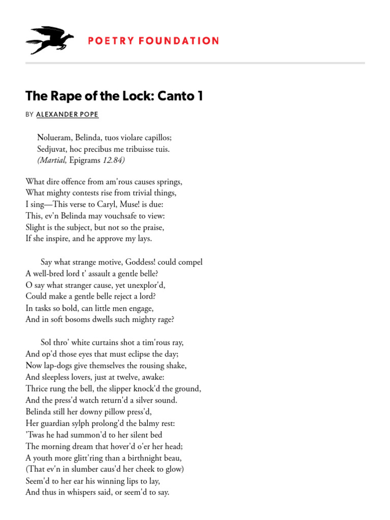 The Rape of The Lock - Canto 1 by Alexander Pope - Poetry Foundation ...