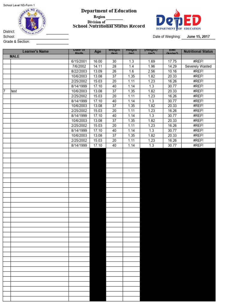 Blank Form Bmi | PDF | Human Size | Eating Behaviors Of Humans