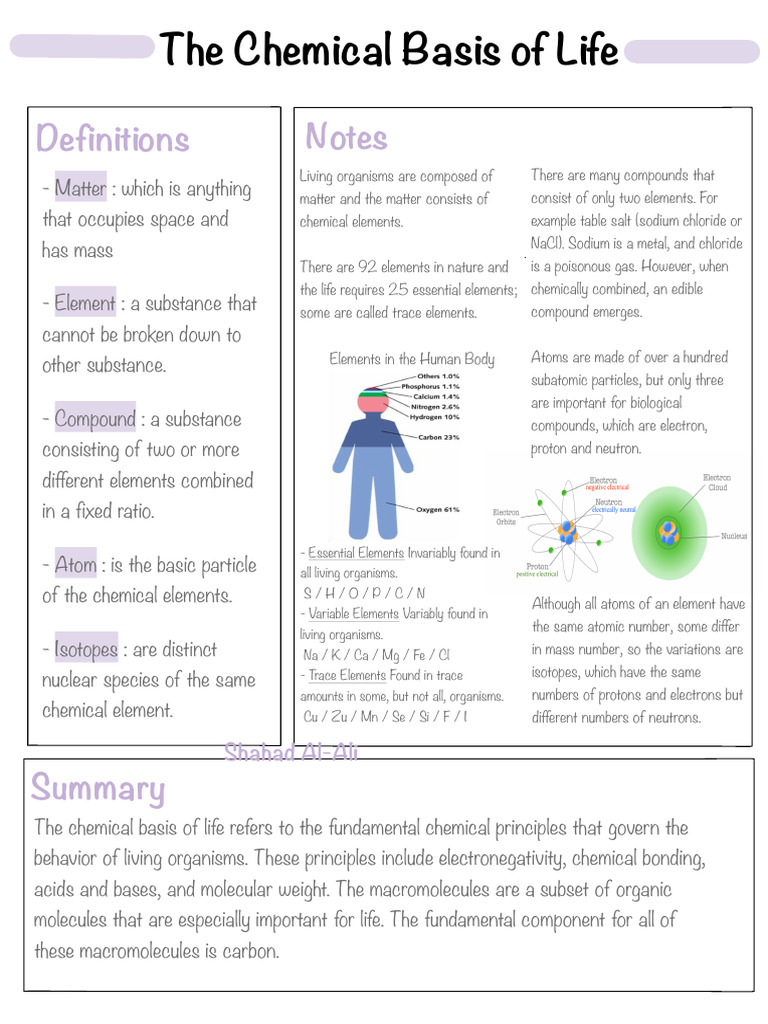 The Chemical Basis of Life | PDF