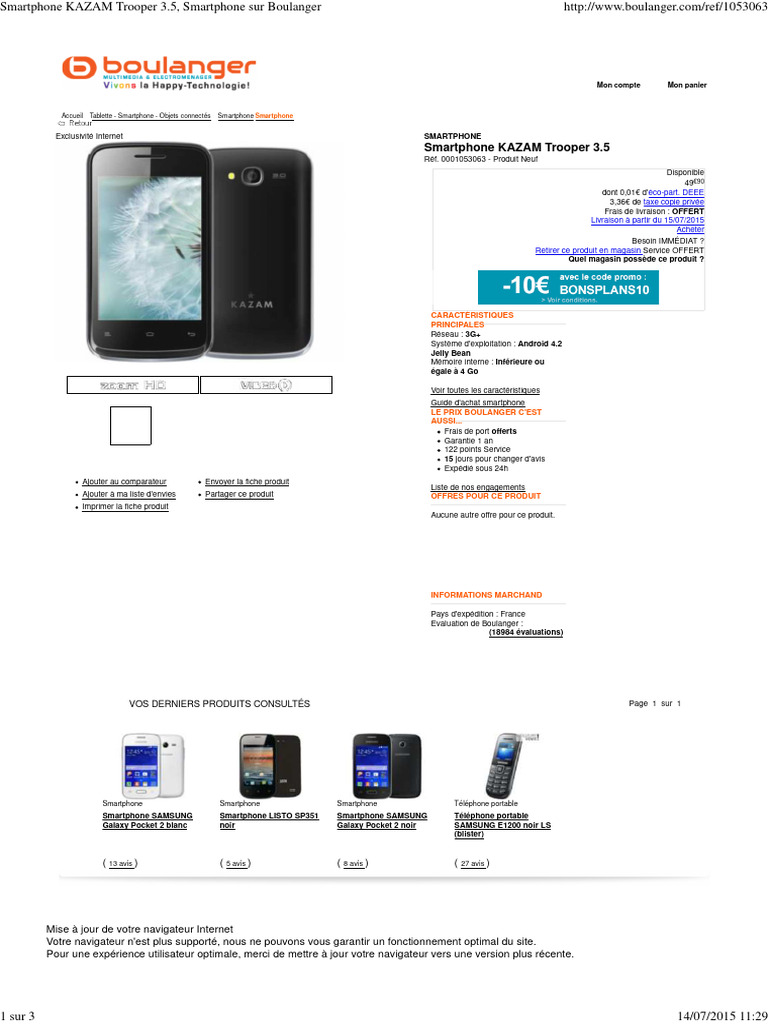 Smartphone KAZAM Trooper 3.5, Smartphone Sur Boulanger | PDF | Téléphone intelligent | Android ...