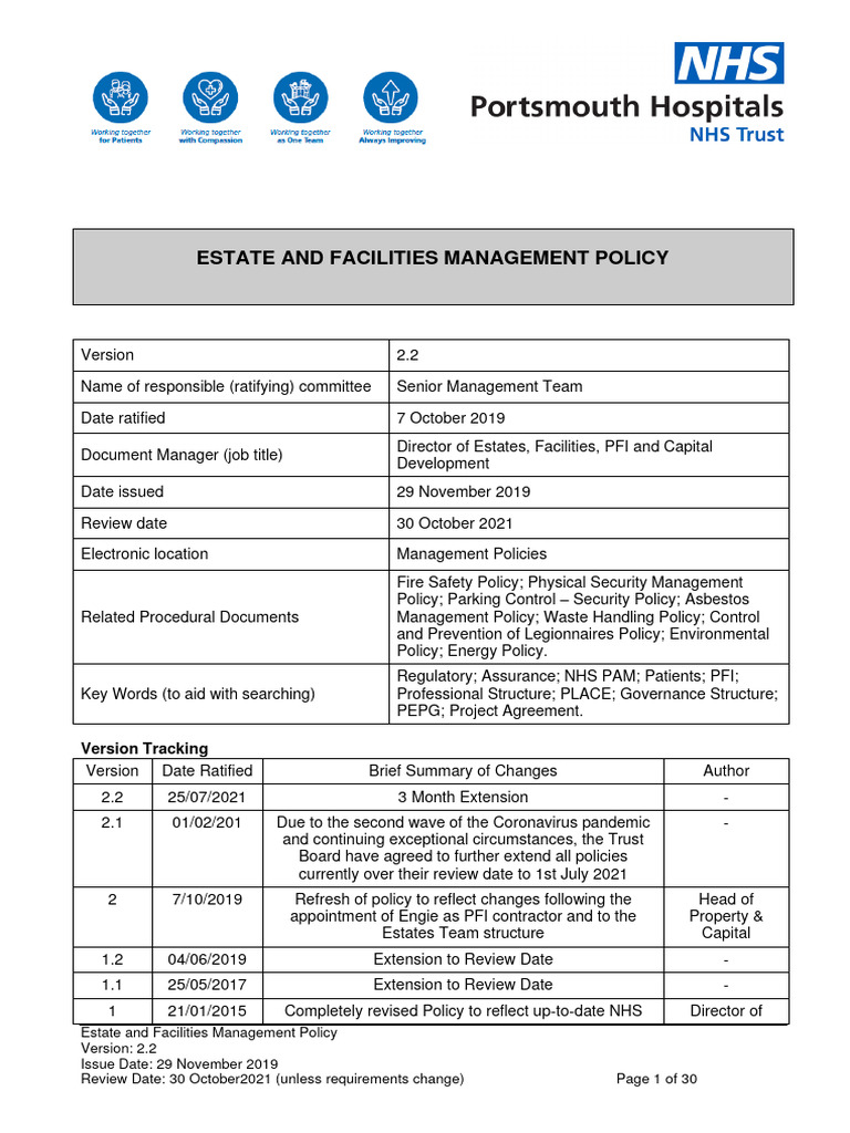 Estate and Facilities Management Policy | PDF | Health Care | National ...