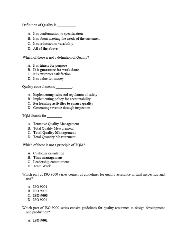 MCQs On QC & QA | PDF | Quality (Business) | Iso 9000