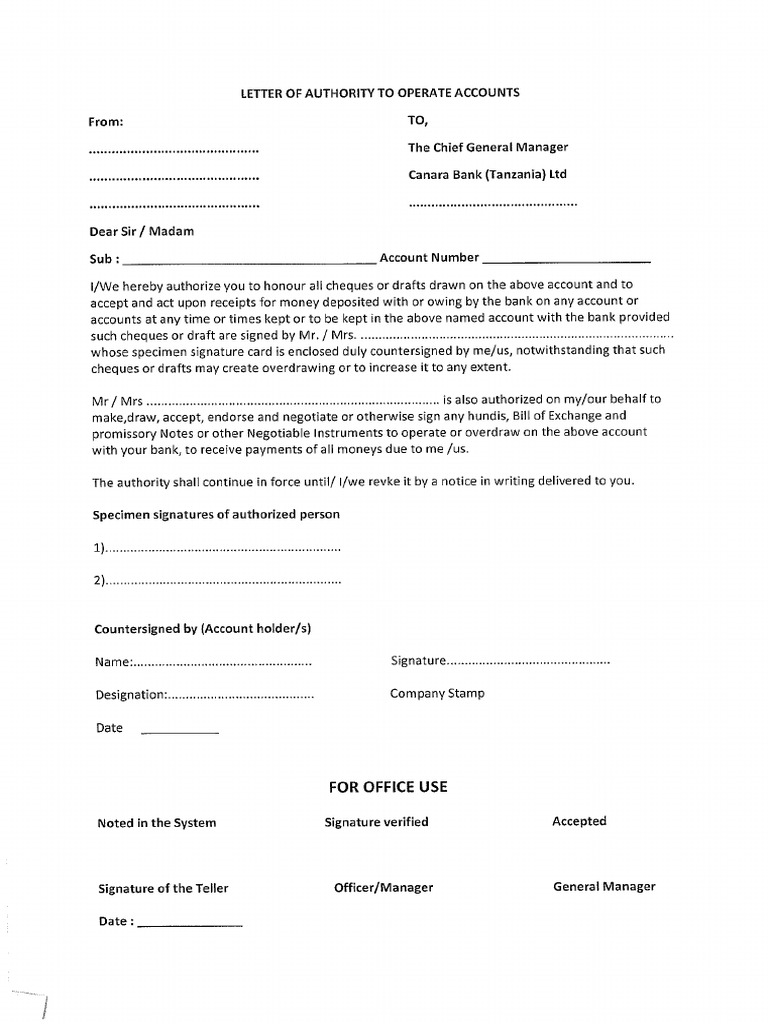 Letter of Authority To Operate Account | PDF