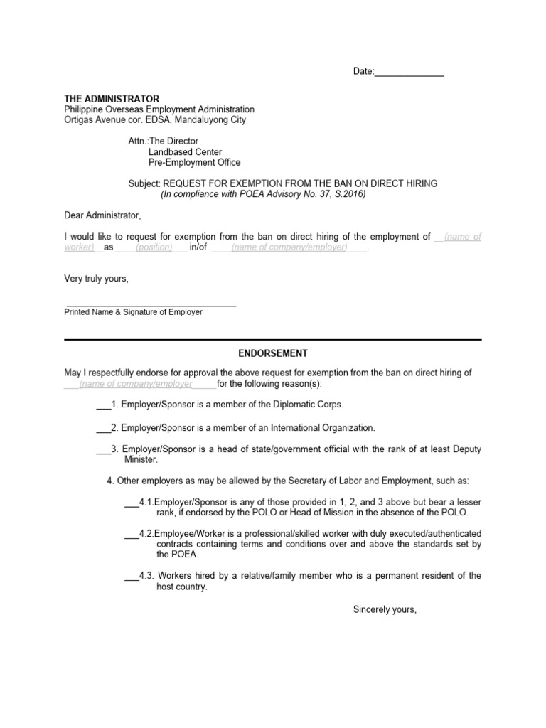 Exemption_Ltr_Direct_Hiring | PDF