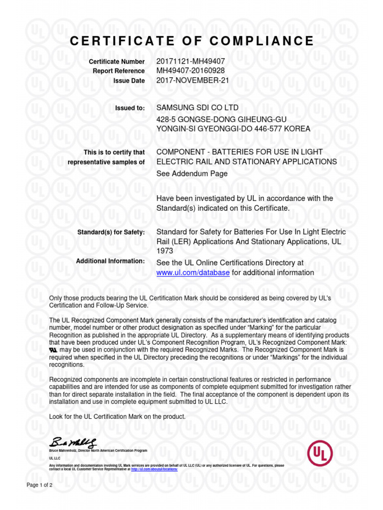 CR - 20190809 - E2 - E2, M2, M2f RU Certificate of Compliance UL1973 ...