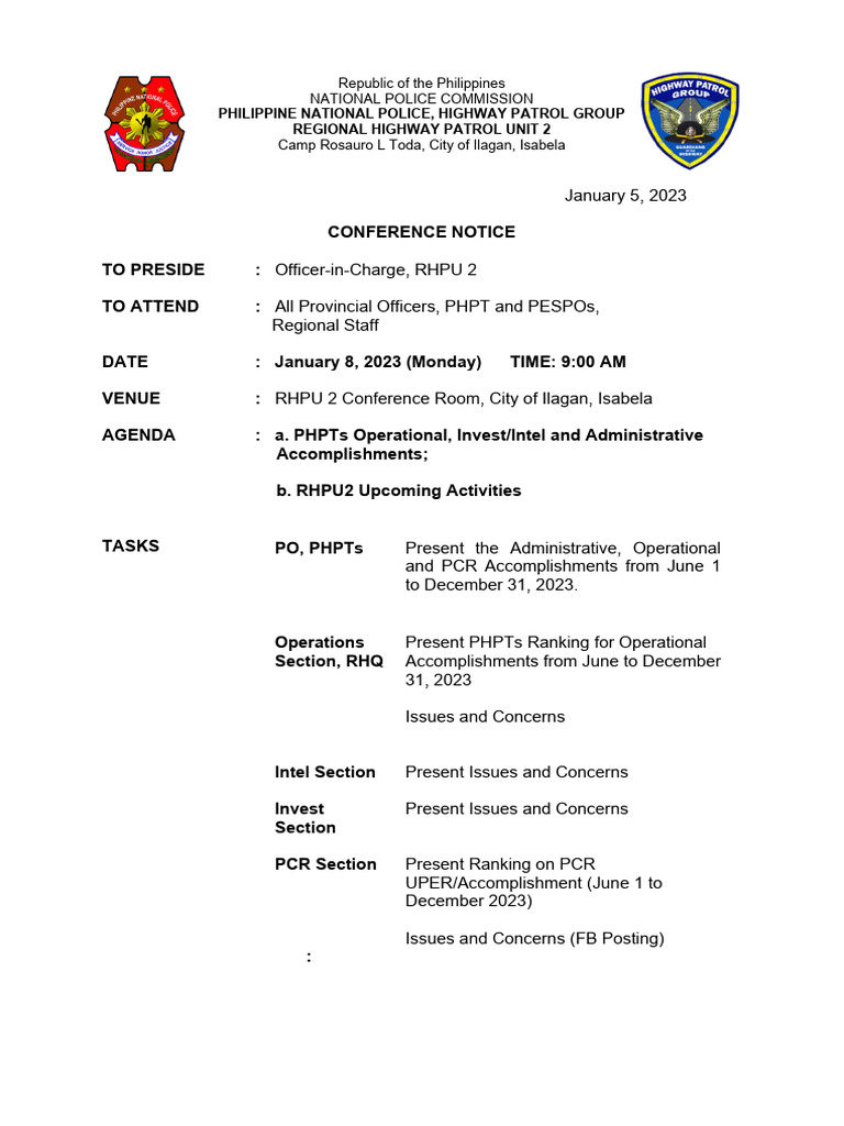 January 5, 2024 Conference Notice | PDF | Law Enforcement | Crime ...