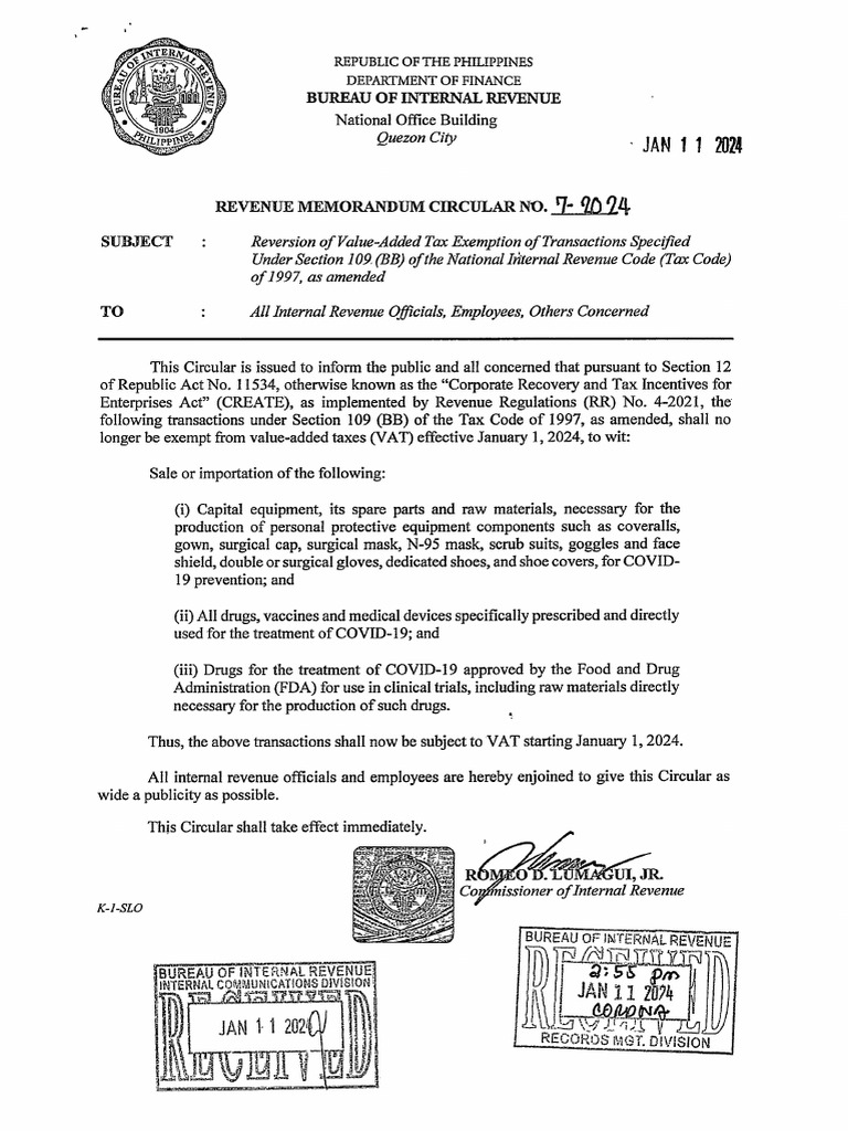 RMC No. 7-2024 | PDF