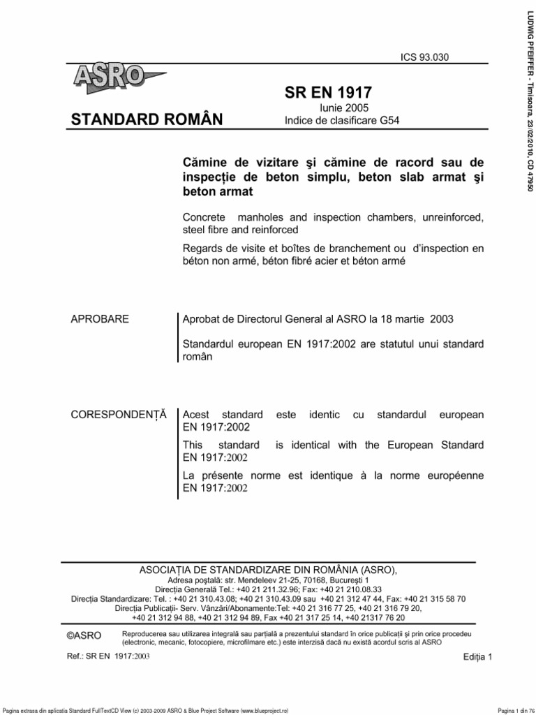 SR EN 1917-2003 Camine de Vizitare Si Camine de Racord Sau D | PDF