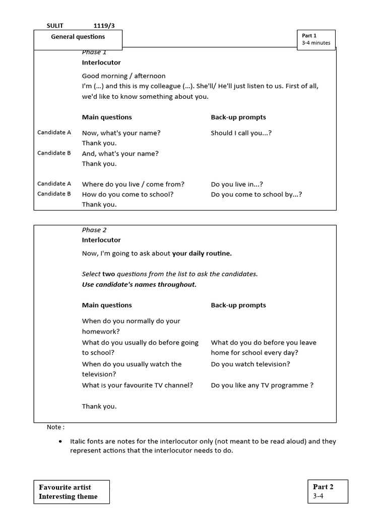 JKKD SPM TRIAL EXAM 2022 PAPER 3 SPEAKING EXAM SET 2 Puteri | PDF
