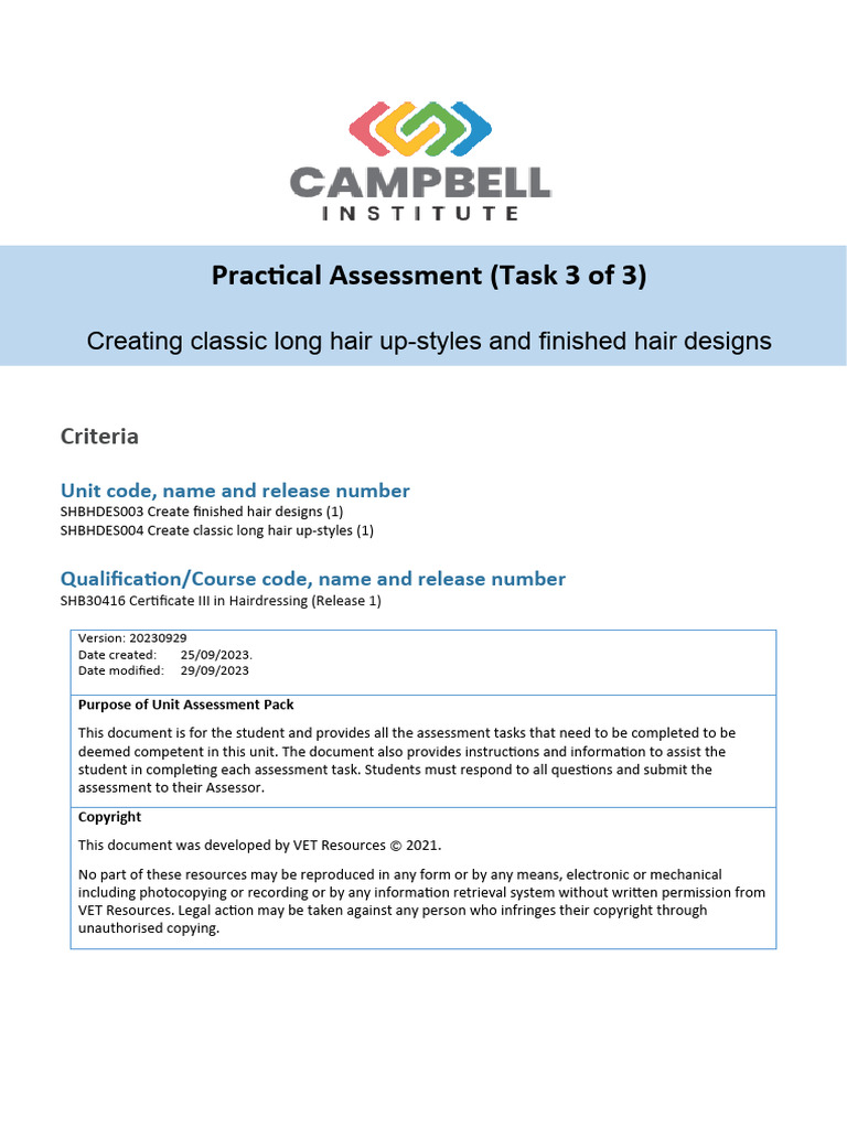 Creating Classic Long Hair Up-Styles and Finished Hair Designs - Assessment Task 3 | PDF | Hair ...