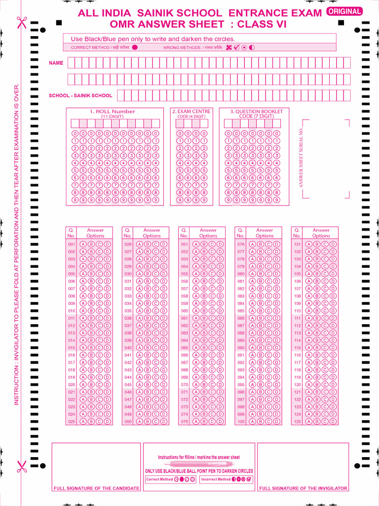 Sainik School Omr Sheet 2022 By. | PDF