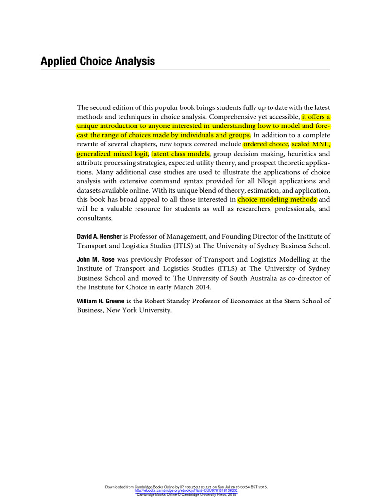 Applied Choice Analysis | PDF | Logistic Regression | Probability ...