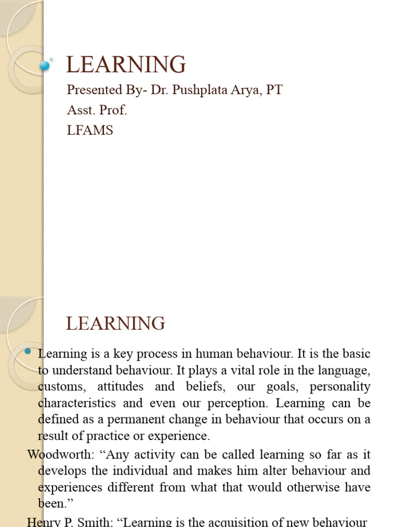 LEARNING | PDF | Classical Conditioning | Reinforcement