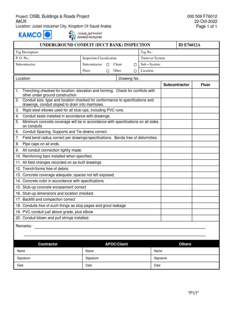 F76012 - Underground Conduit (Duct Bank) Inspection | PDF