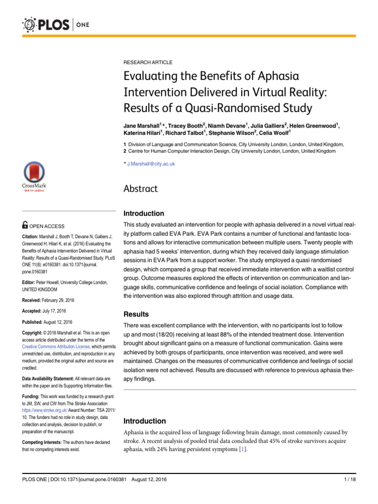 Evaluating The Benefits of Aphasia Intervention | PDF | Aphasia ...