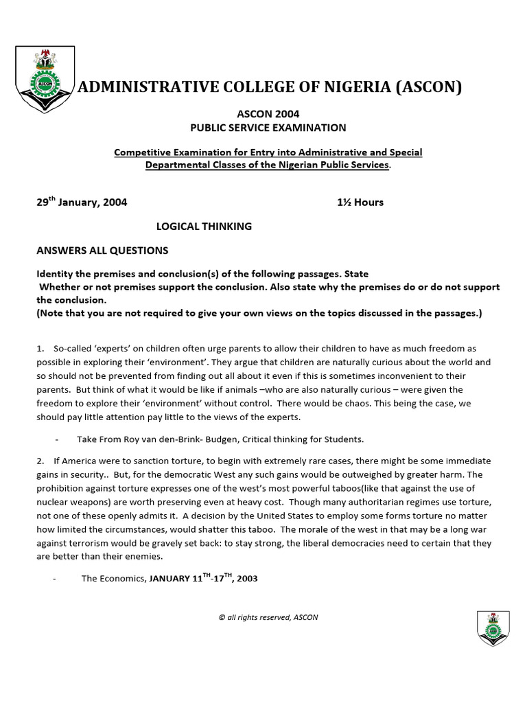 Administrative Staff College of Nigeria Competitive Examination ...