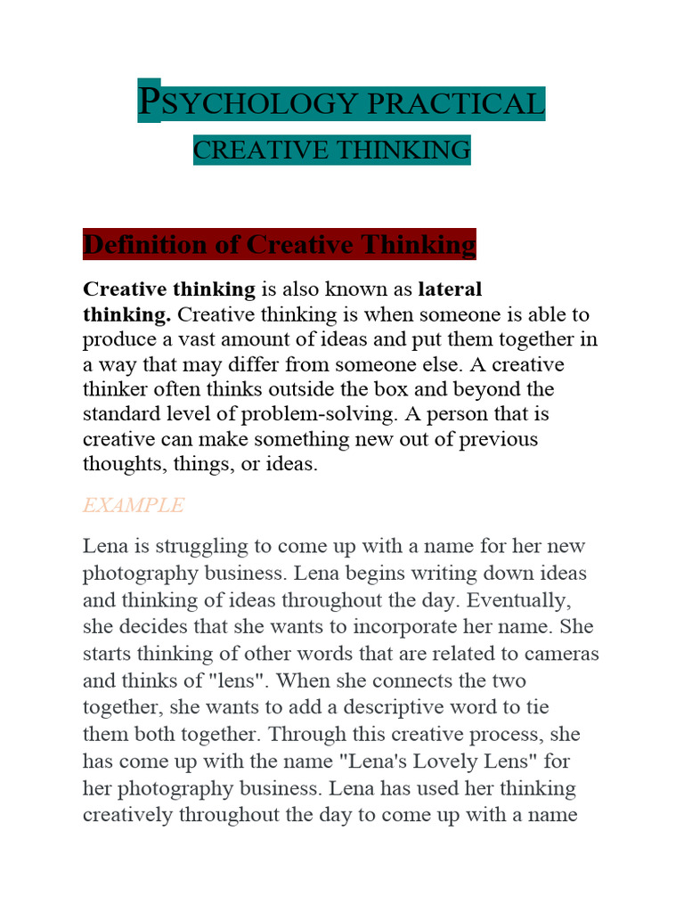 Creative Thinking in Psychology | PDF | Creativity | Thought