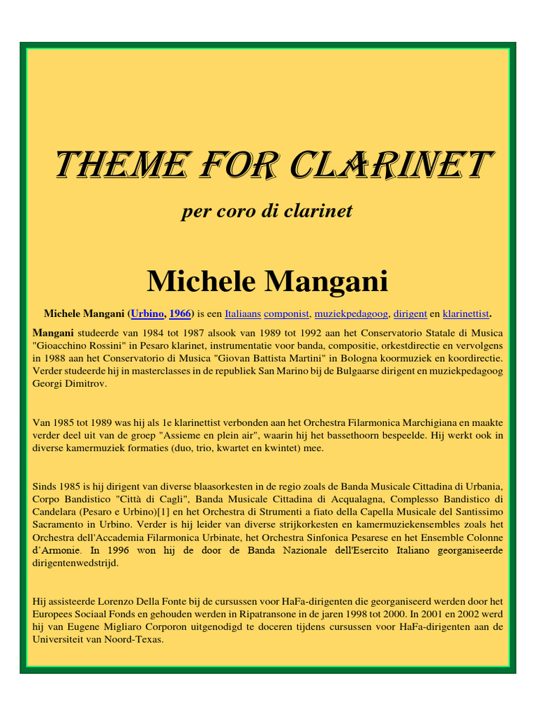 49 Theme For Clarinet Mangani Set of Clarinets | PDF