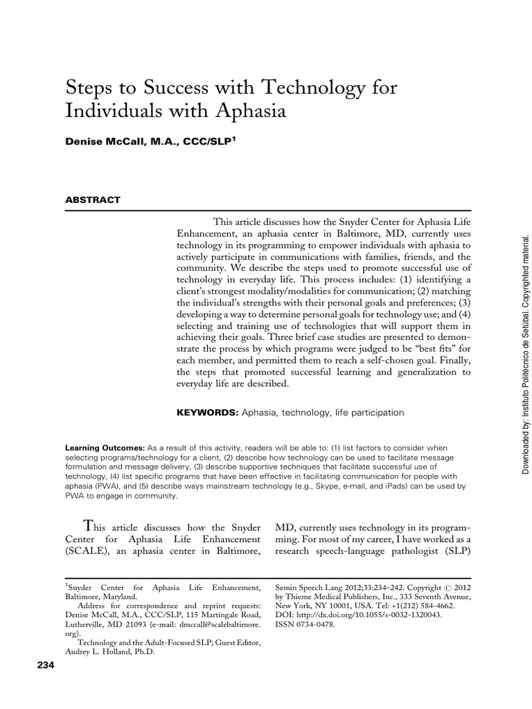 Steps To Success With Technology For Individuals With Aphasia | PDF ...