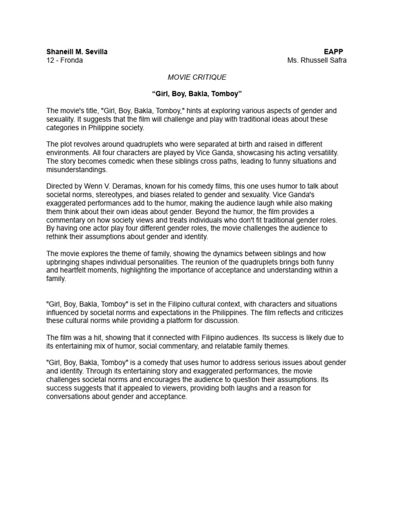 Gender and Identity in "Girl, Boy, Bakla, Tomboy" | PDF | Gender ...