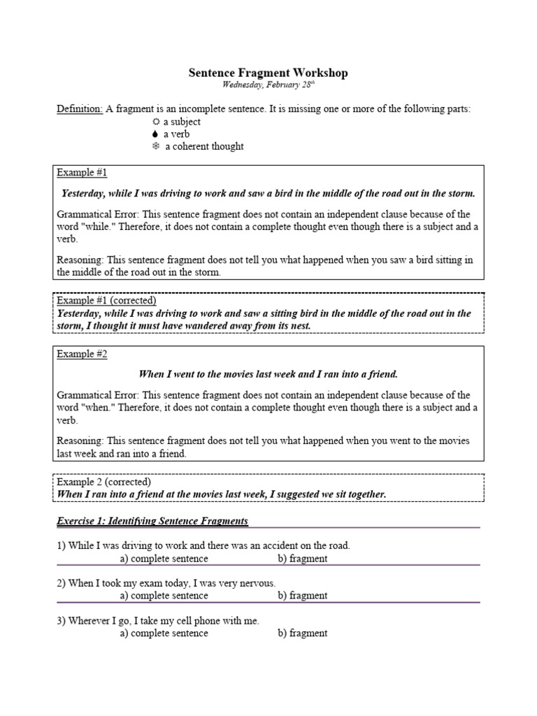 2 Sentence - Fragments | PDF | Sentence (Linguistics) | Language Mechanics